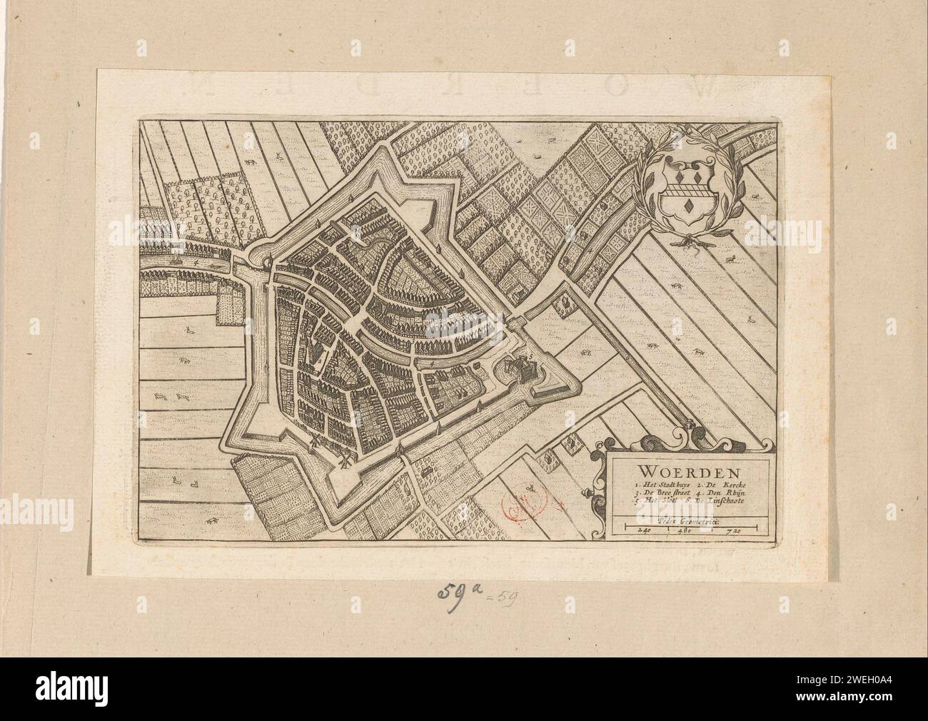 Map of Woerden, Anonymous, 1652 print Map in a nutshell perspective. At ...