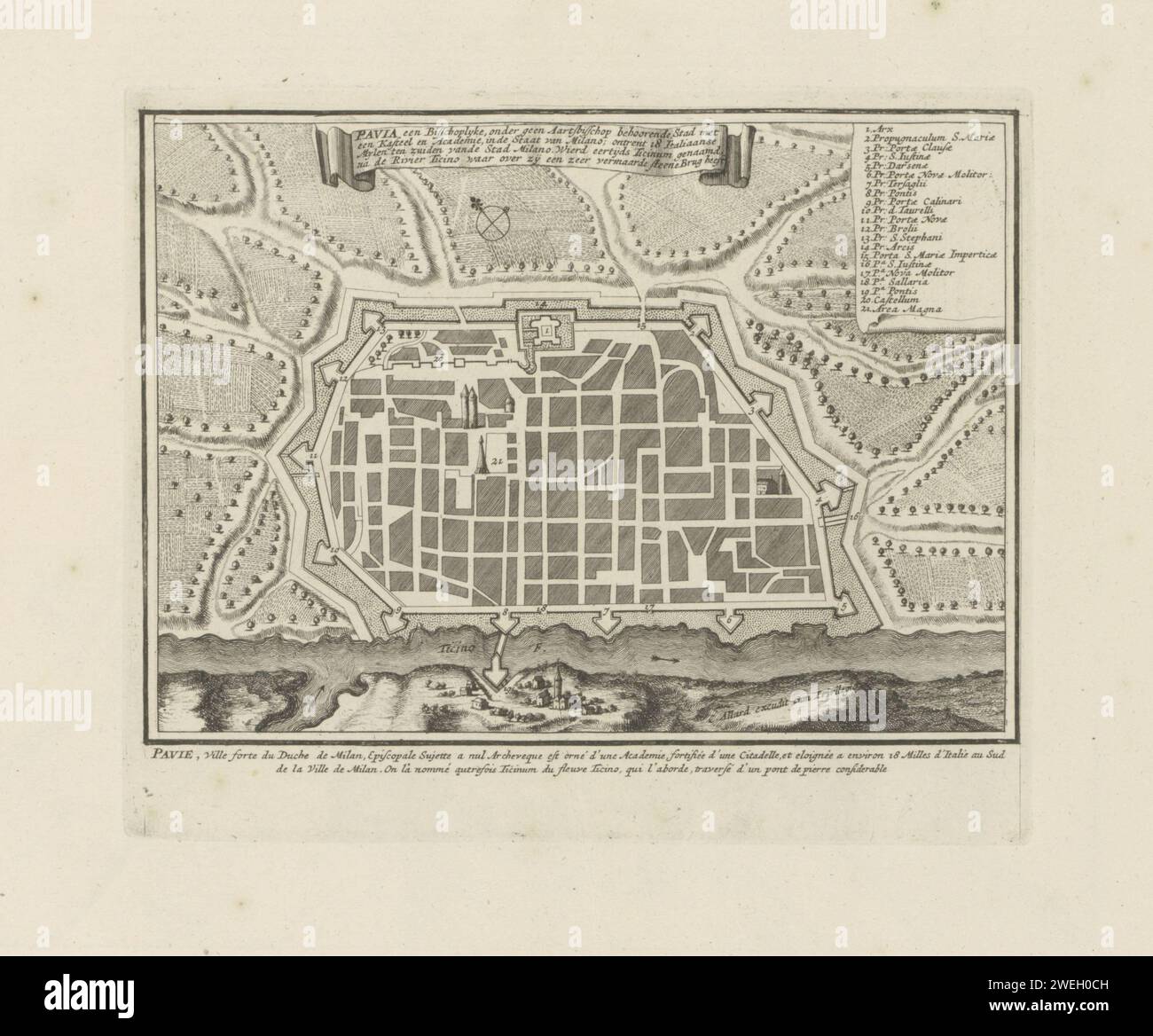 Map of Pavia, 1701 - 1733 print Map of the Italian city of Pavia. With ...