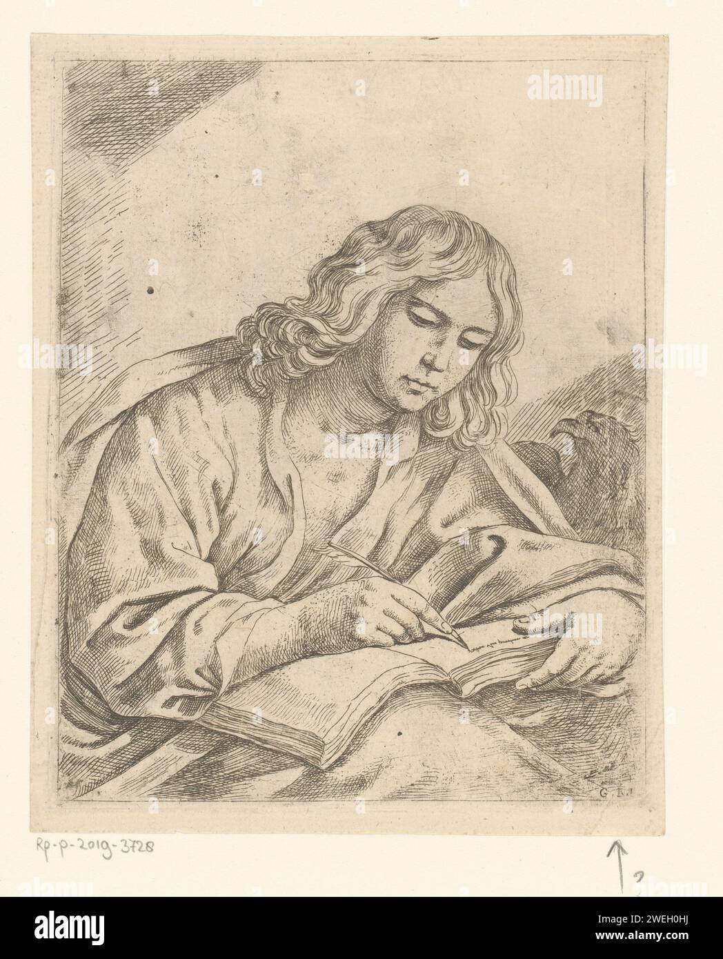 Evangelist Johannes, unknown, 1600 - 1699 print paper etching St. John the Evangelist writing ...