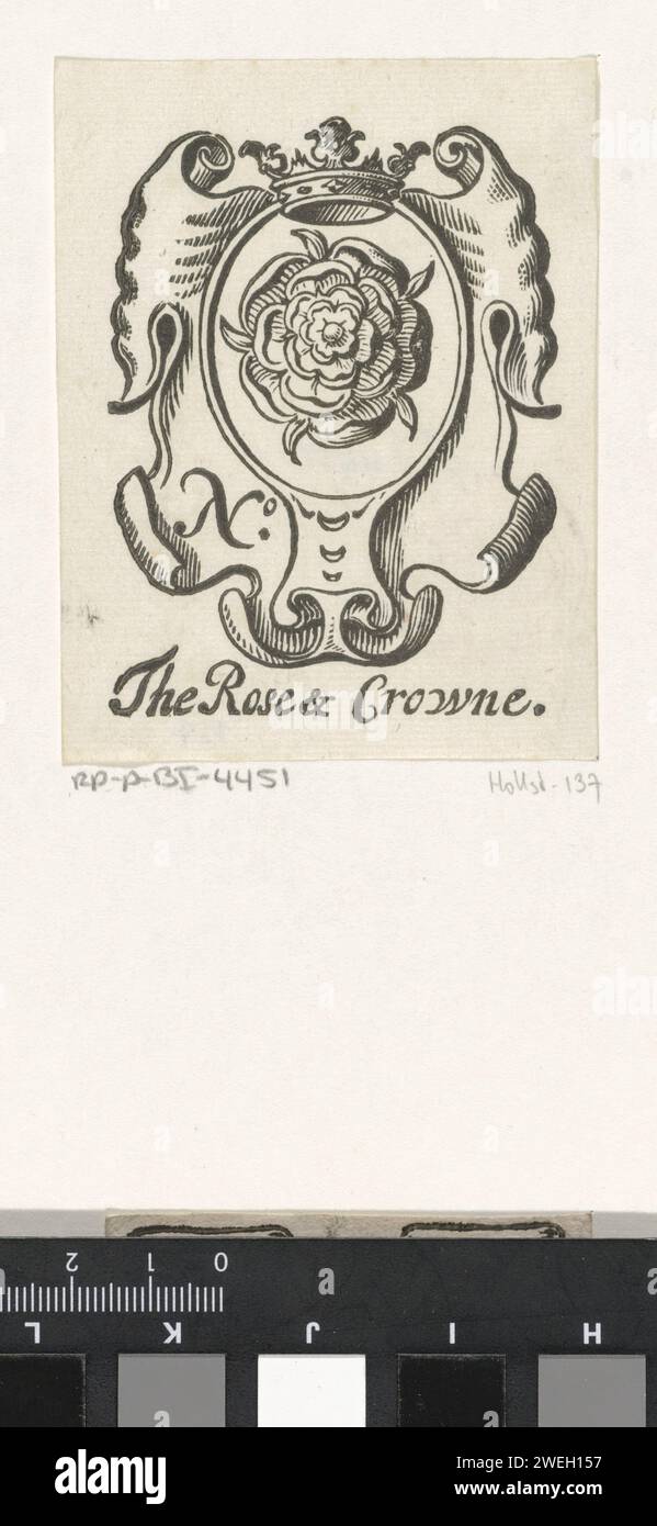Trade label with a rose and a crown, Isaac Vincentsz. van der Vinne, c ...