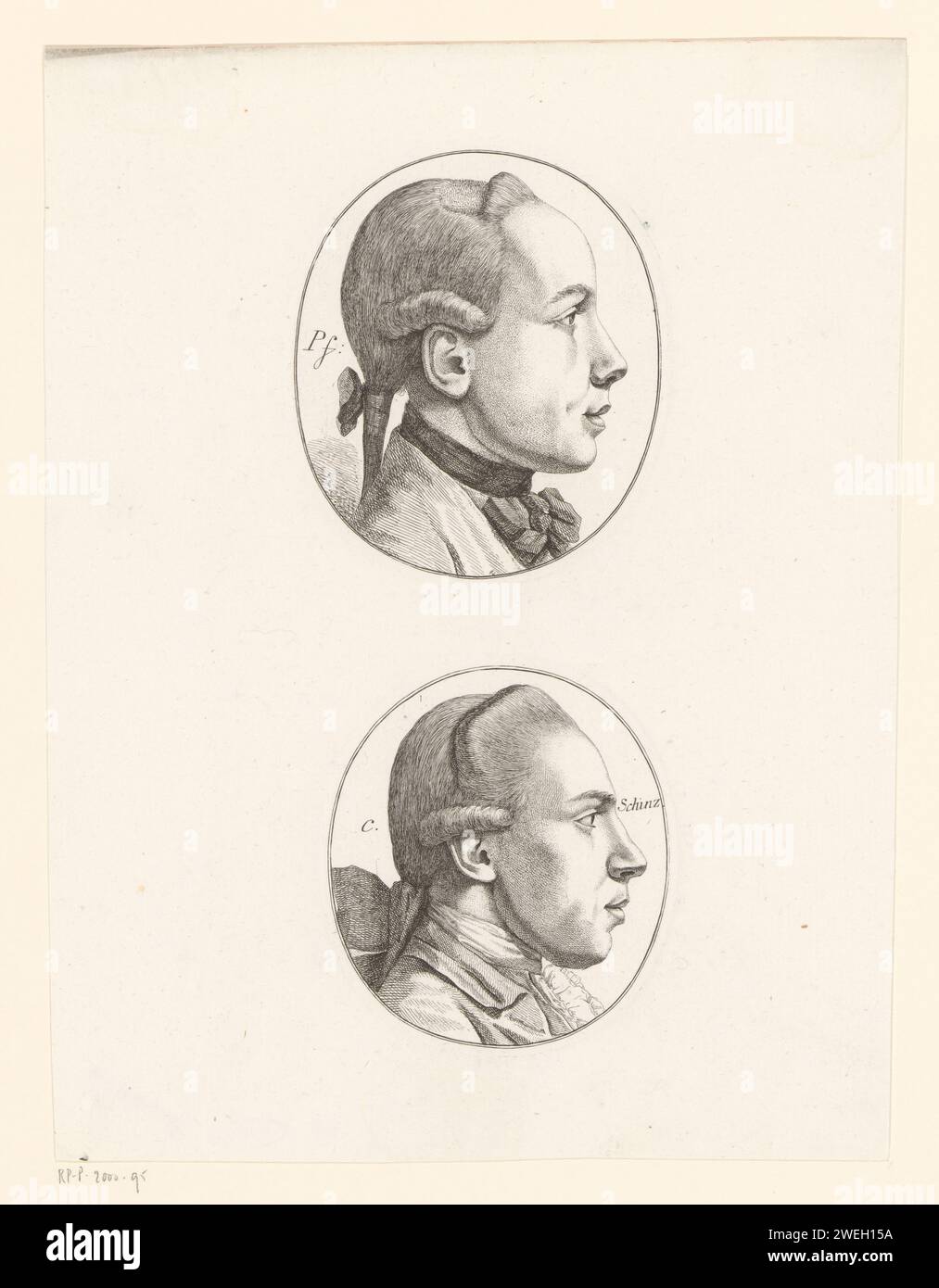 Two men's heads to the right, Anonymous, 1700 - 1799 print paper ...