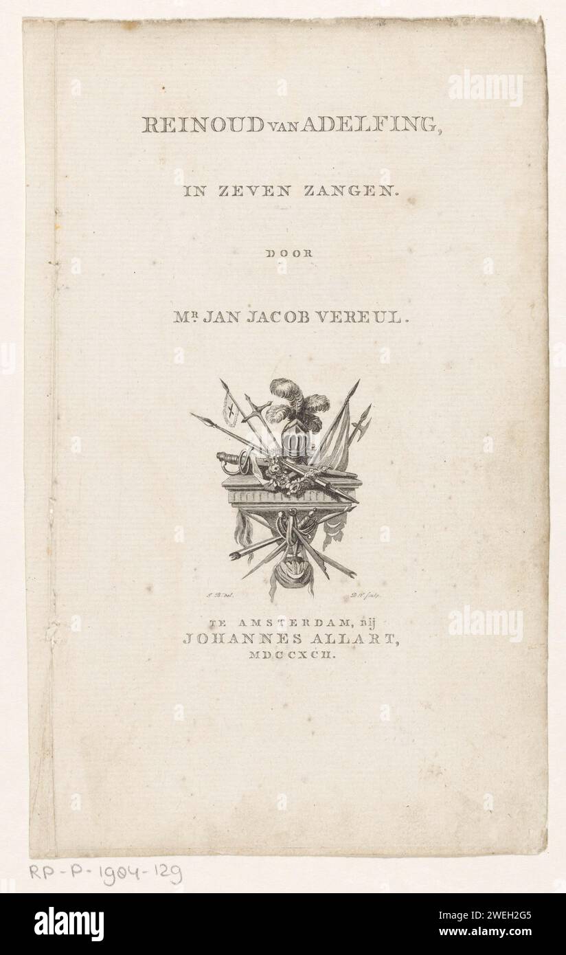 Pedimis with weapon trophy, 1792 print Title with a pedestal with a ...