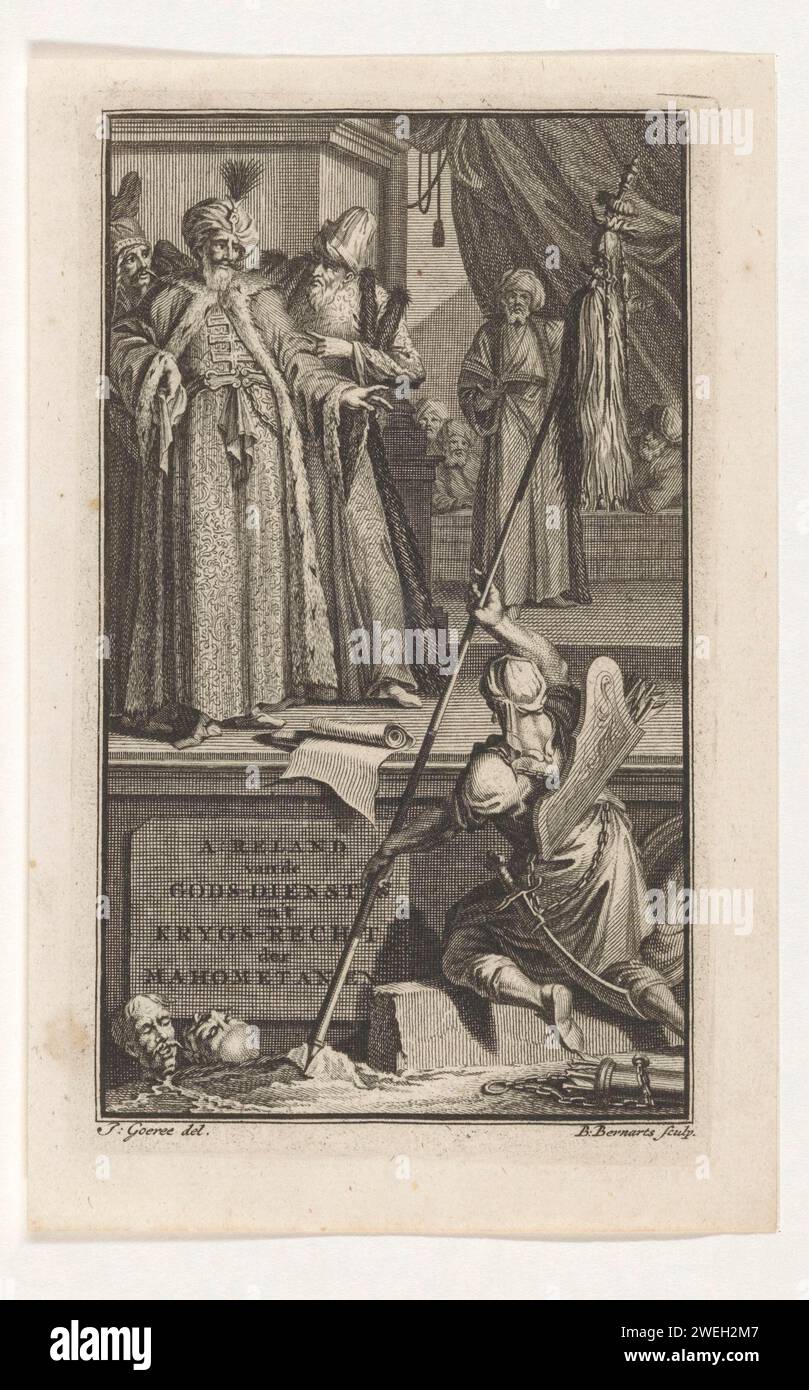 Islamic men, 1718 print Three men, including one with turban, stand on ...