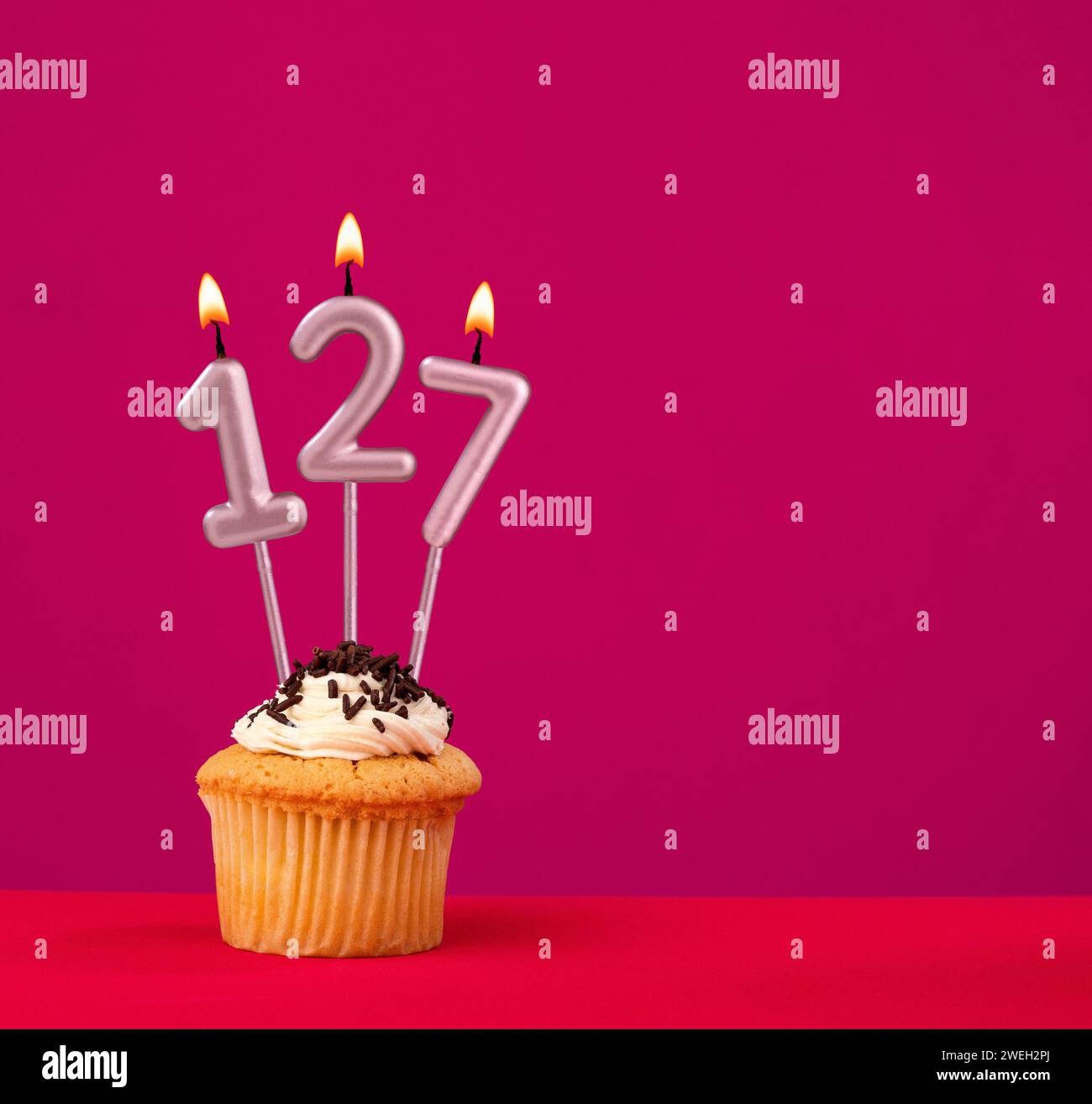 Birthday cupcake with candle number 127 - Rhodamine Red foamy ...