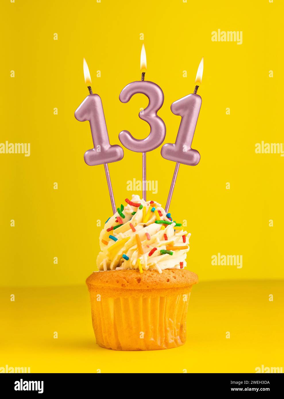 Birthday candle number 131 - Invitation card with yellow background ...