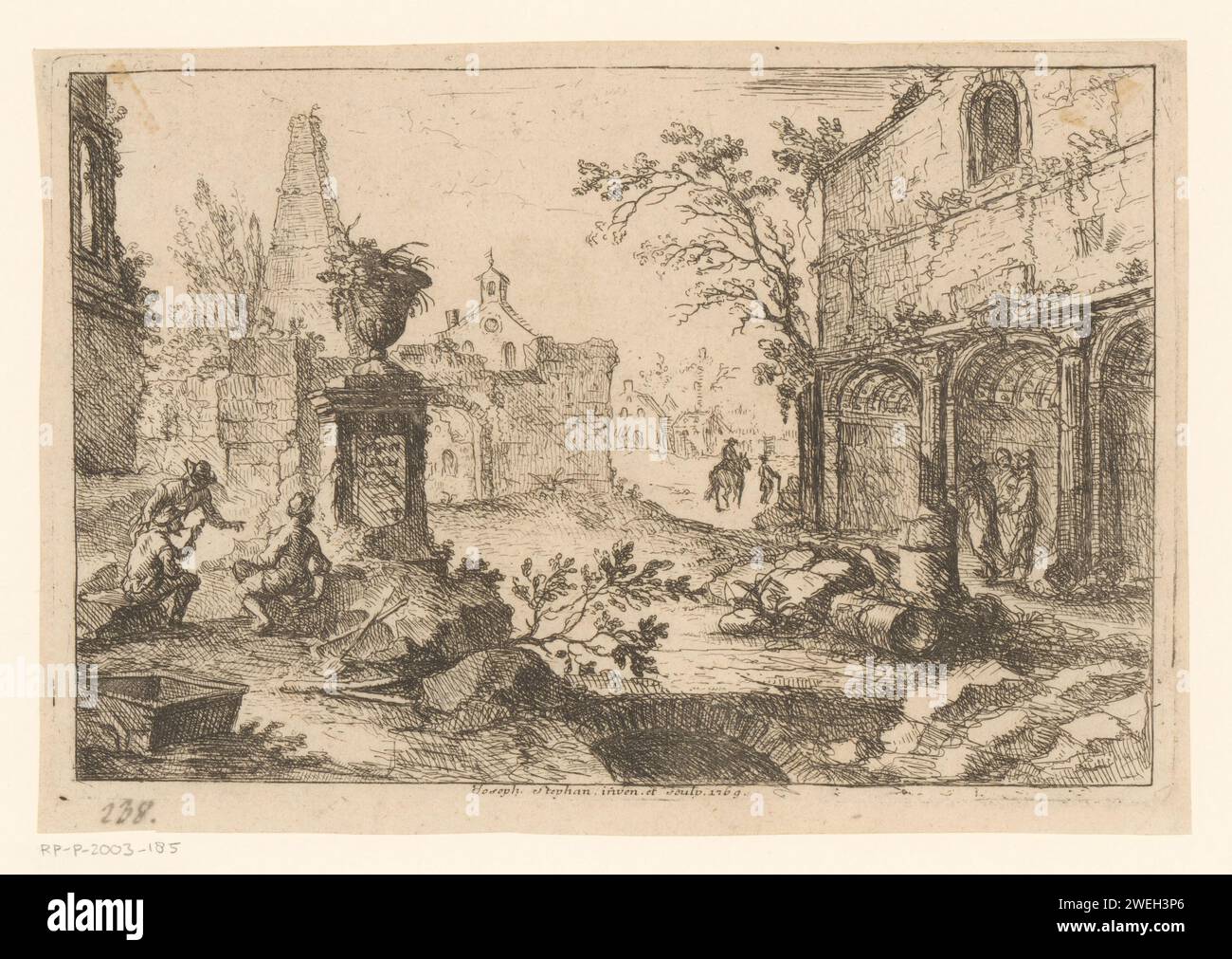 Landscape with ruins and workmen, Joseph Stephan, 1769 print paper ...