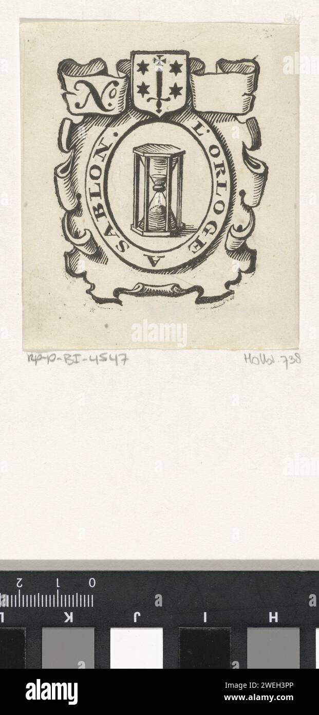 Handelsetiket with an hourglass and the coat of arms of the city of ...