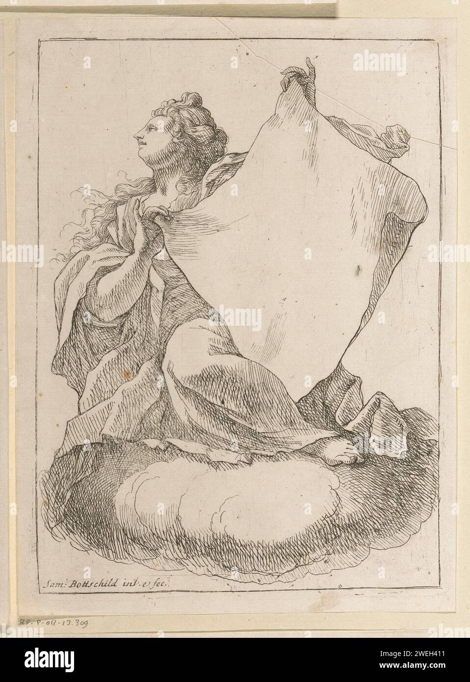 Winged female figure with decorative scroll this is a hi-res stock ...