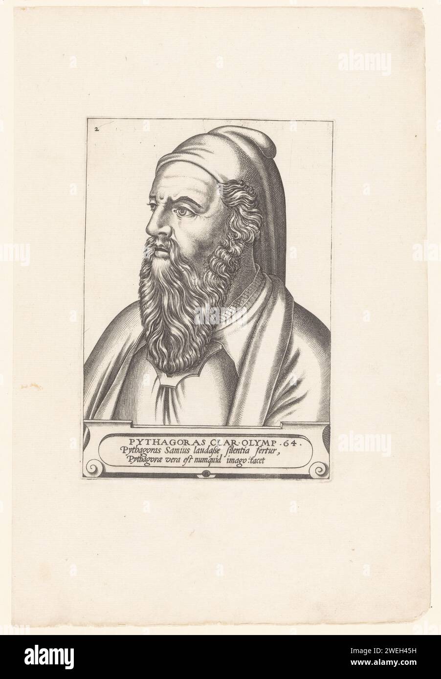 Portrait of Pythagoras, 1566 print paper engraving historical persons ...