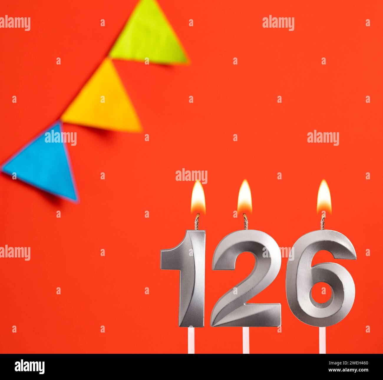 Birthday card - Number 126 candle in orange background Stock Photo - Alamy