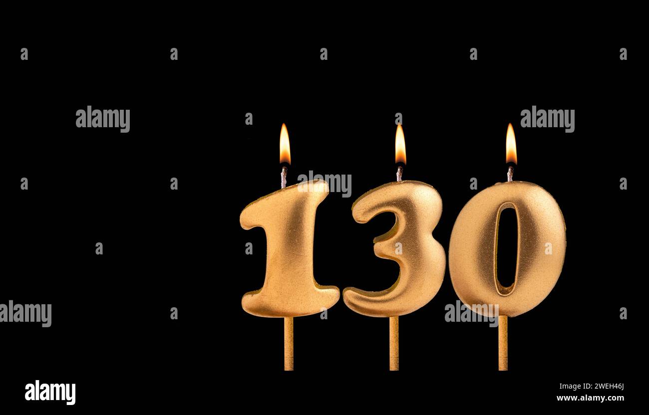 Birthday candle number 130 - Birthday celebration on black background ...