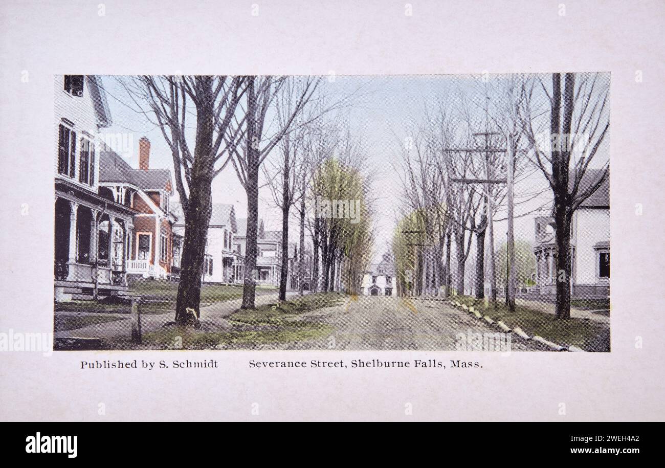 Vintage postcard, Severance Street, Shelburne Falls, Mass Stock Photo ...