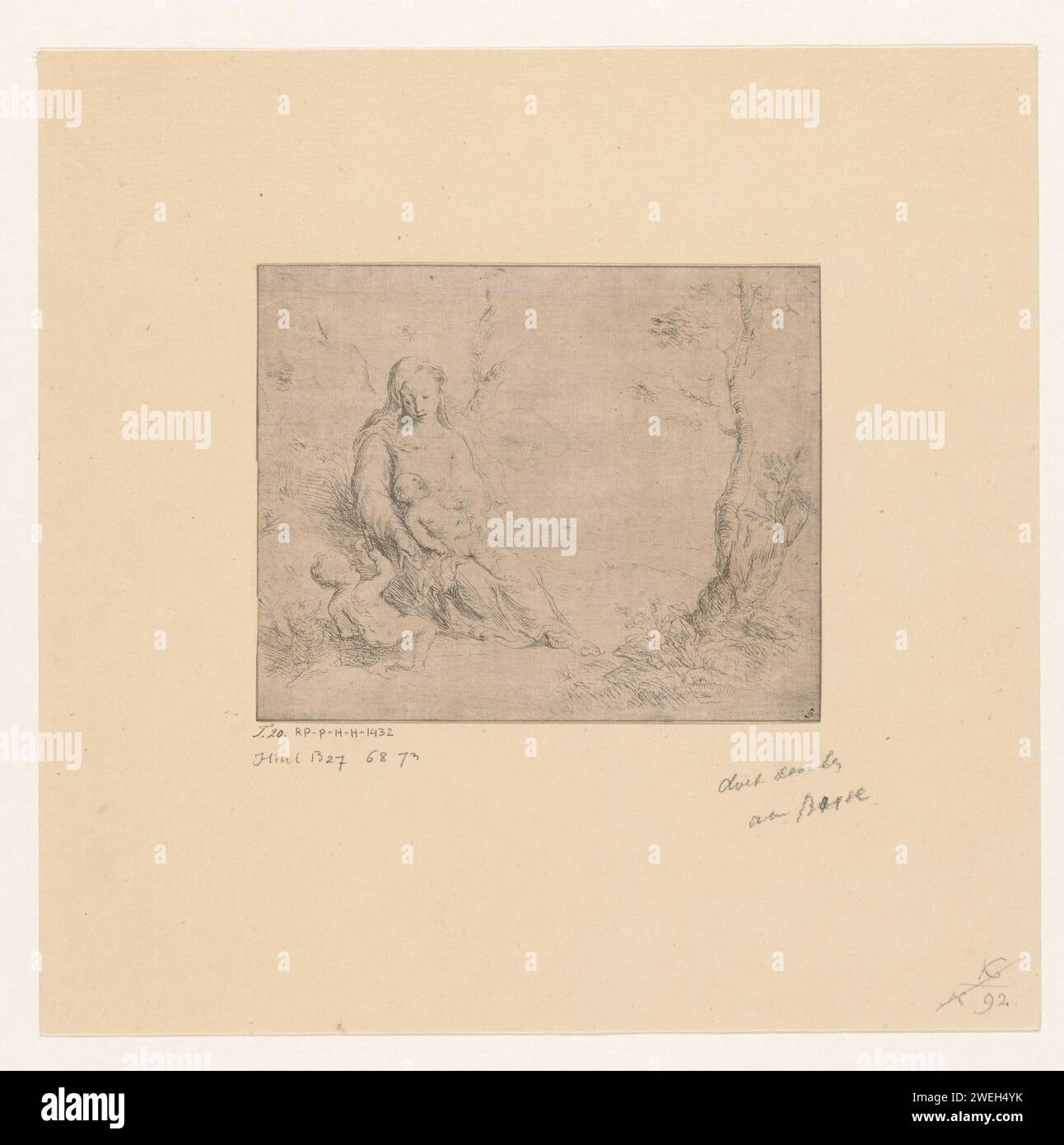 Maria Met Kind and Johannes de Doper, Anonymous, 1600 - 1699 print paper etching Mary and the ...