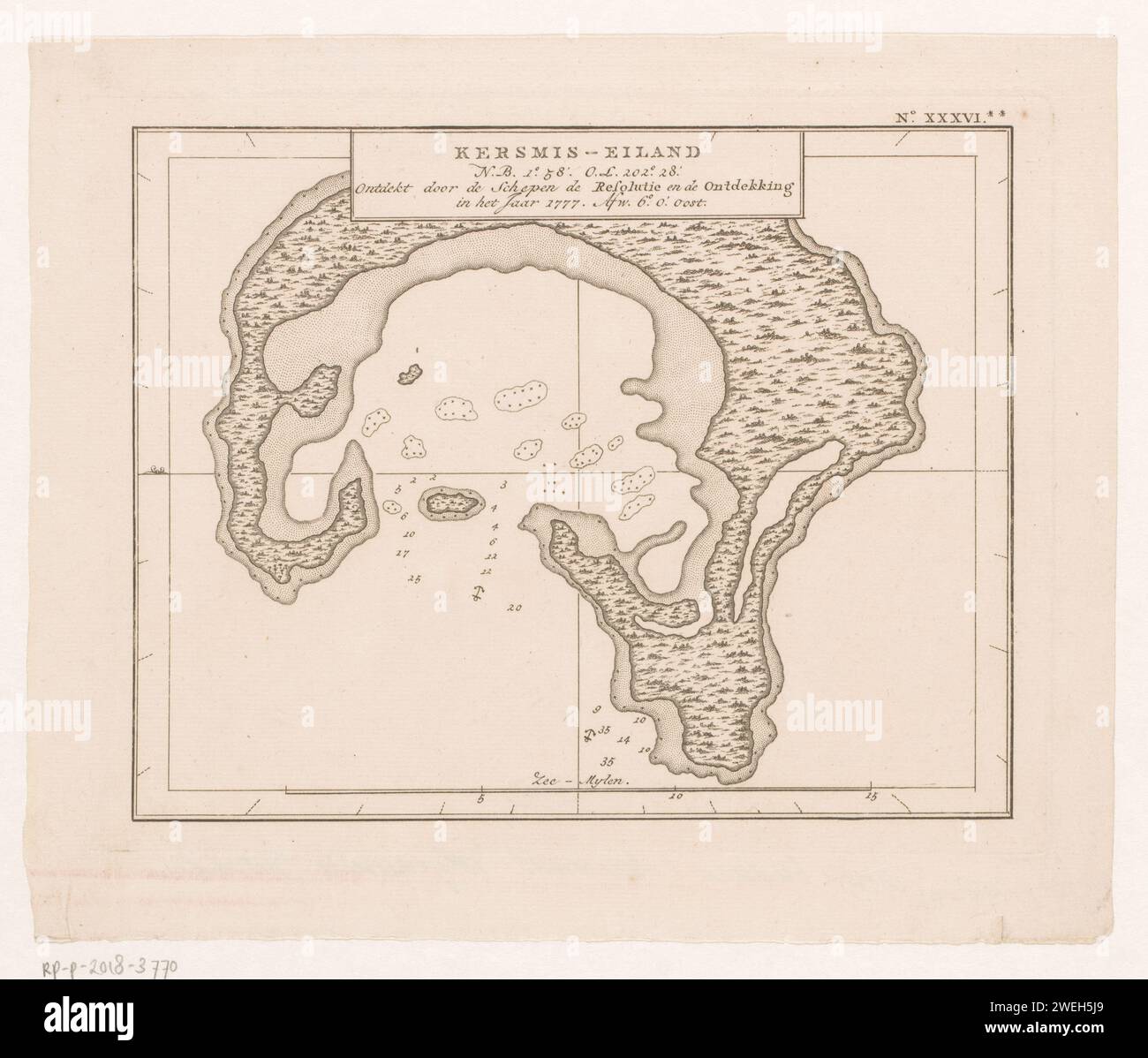 Map of the Atol Kiritimati in the Pacific Ocean, discovered by James ...