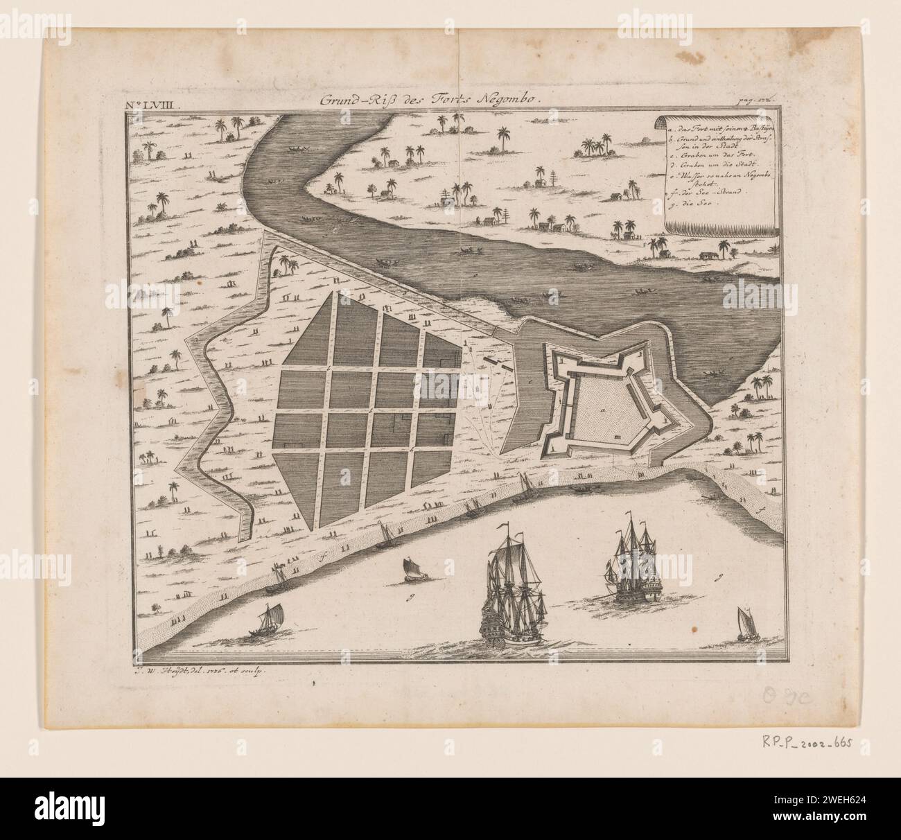 Map of the Fort at Negombo, Johann Wolfgang Heydt, 1736 - 1744 print ...