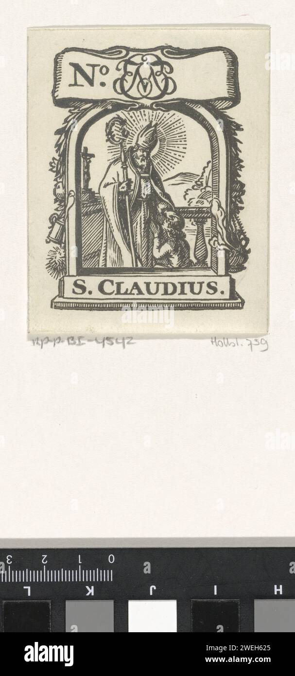 Trade label with Saint Claudius and a monogram, Isaac Vincentsz. van ...