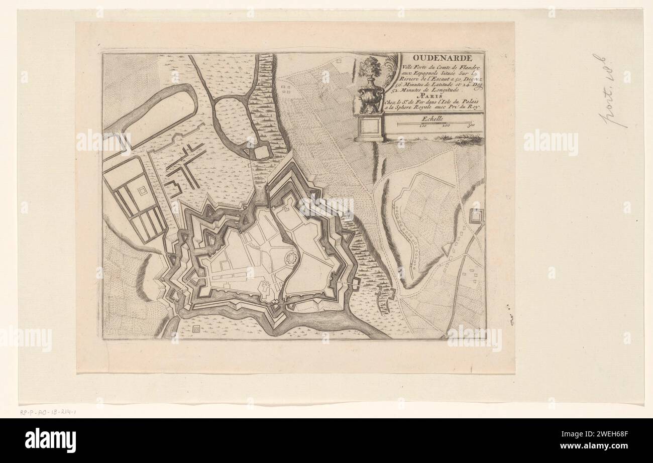 Fortress map of Oudenaarde, ca. 1695, anonymous, 1690 - 1700 print ...