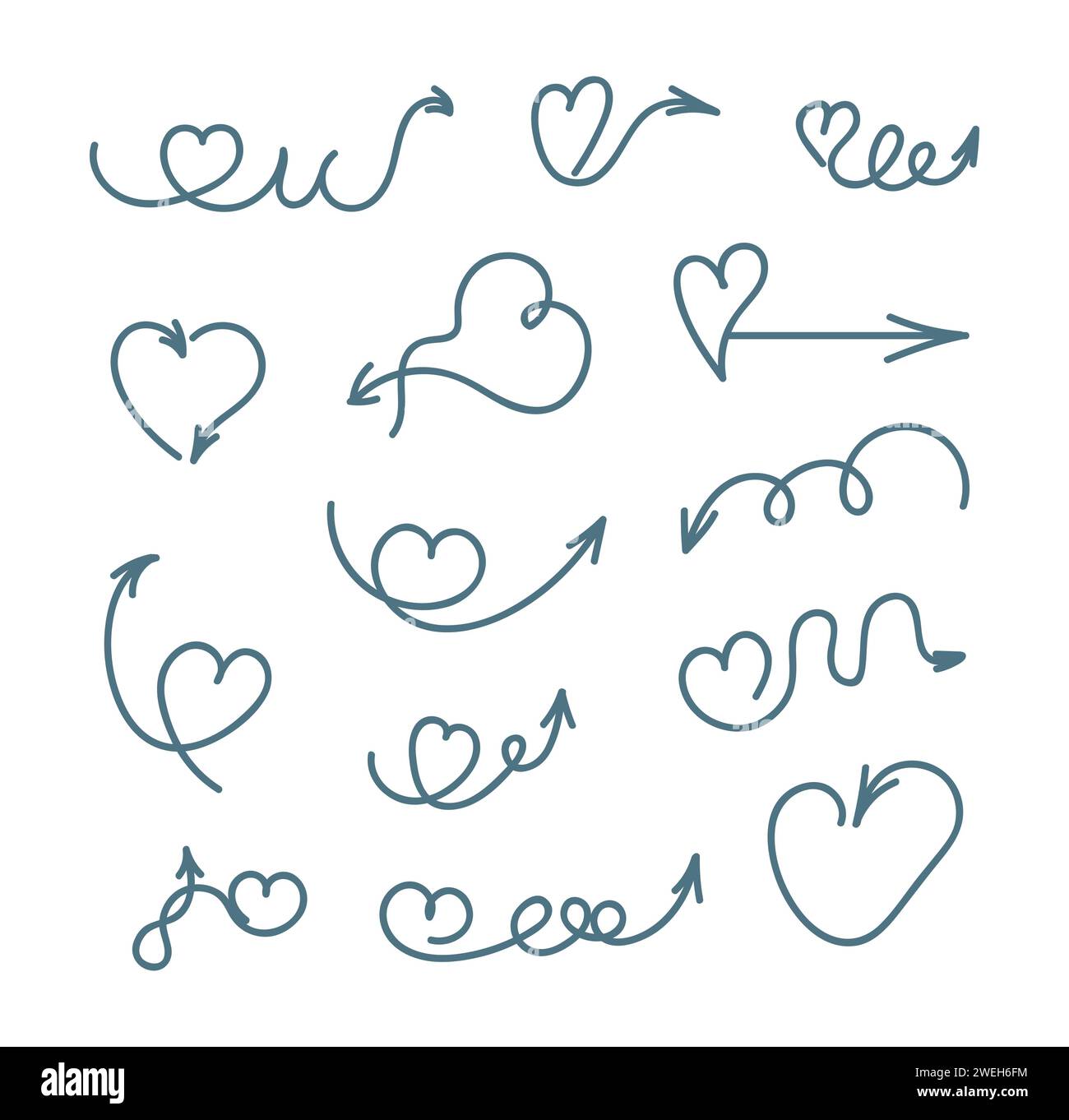 Hearts arrows vector set in sketch style. Hand drawn valentine ...