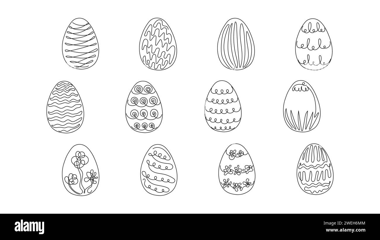 Set of Easter eggs with a patterns. Continuous one line drawing. Vector ...