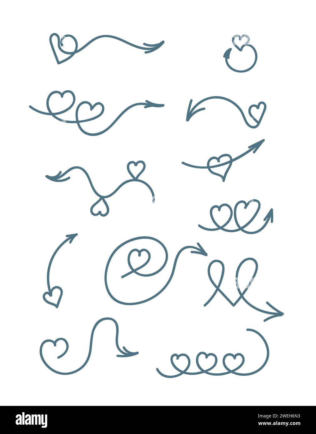 Hearts arrows vector set in sketch style. Hand drawn valentine ...
