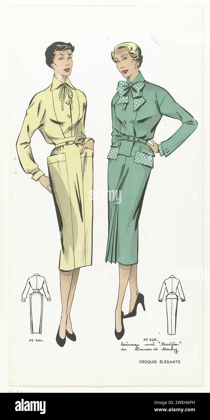 Elegant sketches, ca. 1954, No. 344 EN NO. 345: UNI 'Madjia' woolen ...