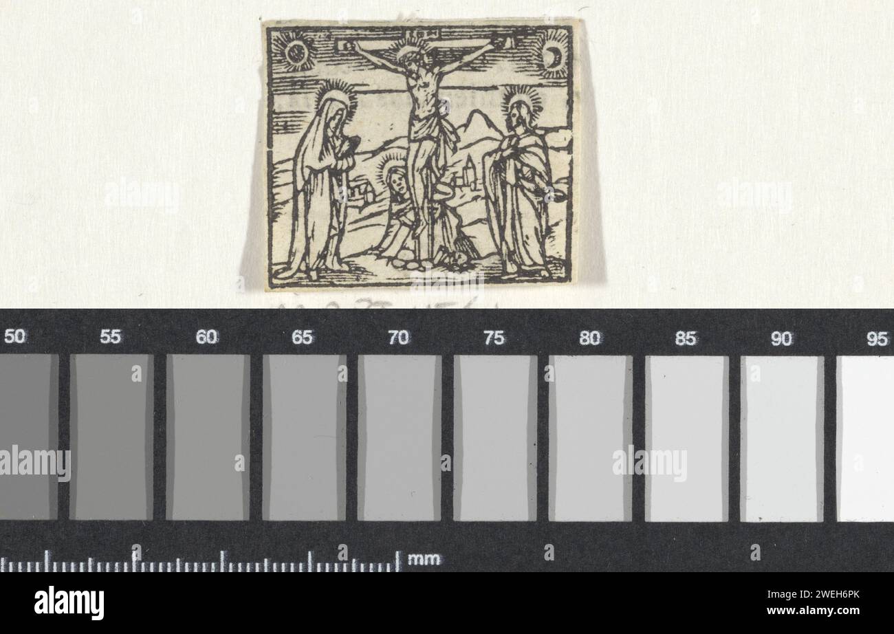 Christ on the cross with Maria, Johannes and Maria Magdalena, Anonymous, 1600 - 1699 print paper ...