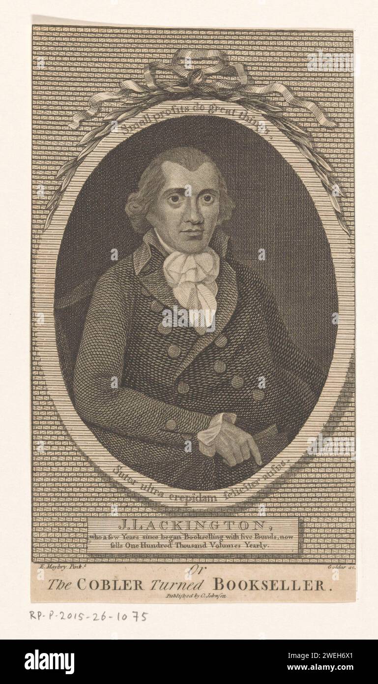 Portrait of James Lackington, bookseller in London, John Goldar, After ...
