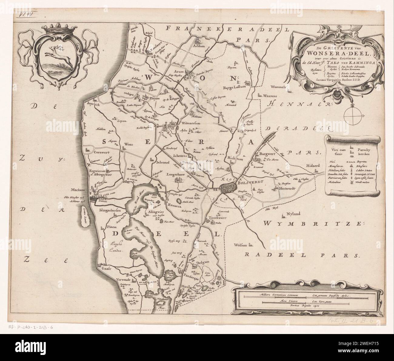 Map of the Grietenij Wonseradeel, 1664 print At the top left the weapon ...