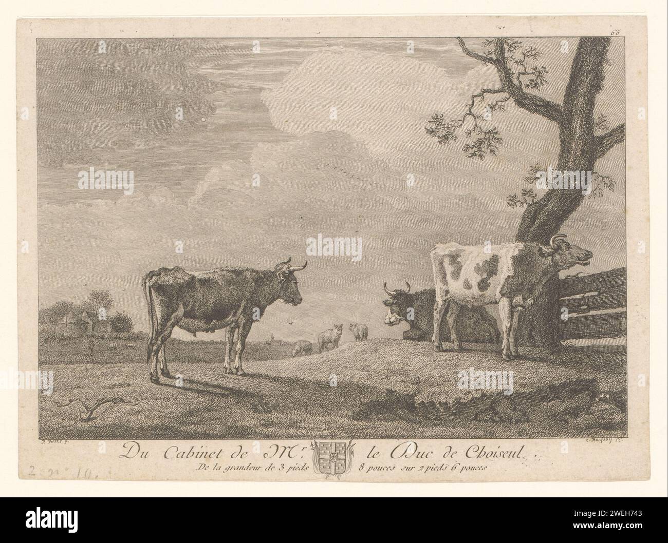 Three cows in a meadow, Jean Charles Baquoy, After Paulus Potter, 1771 ...