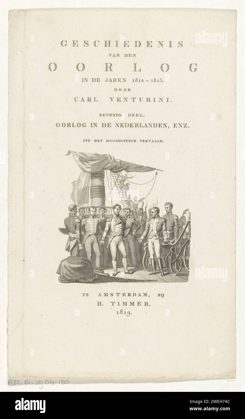 Men on ship, 1819 print A group of men are on the deck of a ship. The ...
