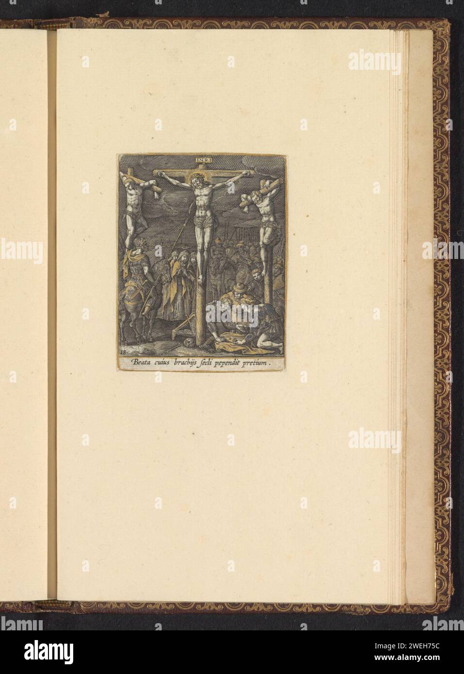 Crucifixion with Lanssteek, Adriaen Collaert, c. 1580 - c. 1590 print Crucifixion. Christ ...