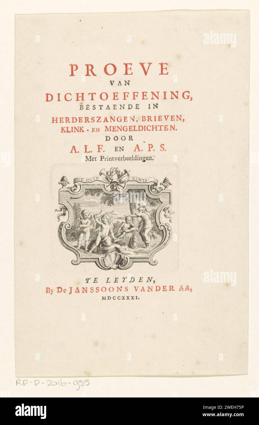 Vignette with Minerva and Putti, Anonymous, 1731 print In a landscape ...