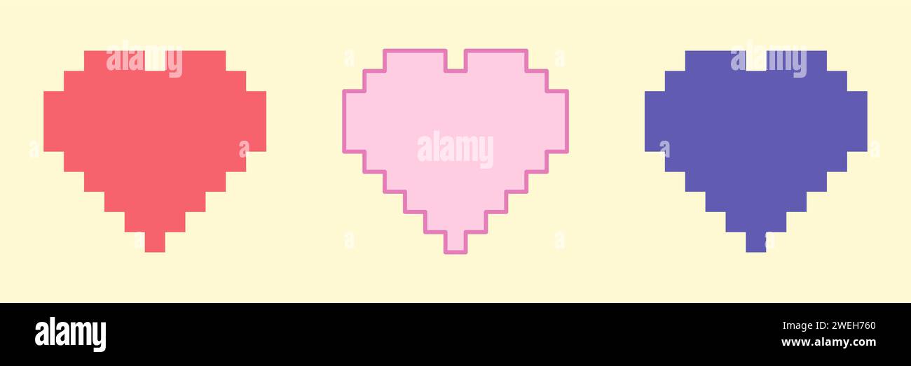 Set of colorful hearts in pixel art style, vector illustration Stock ...