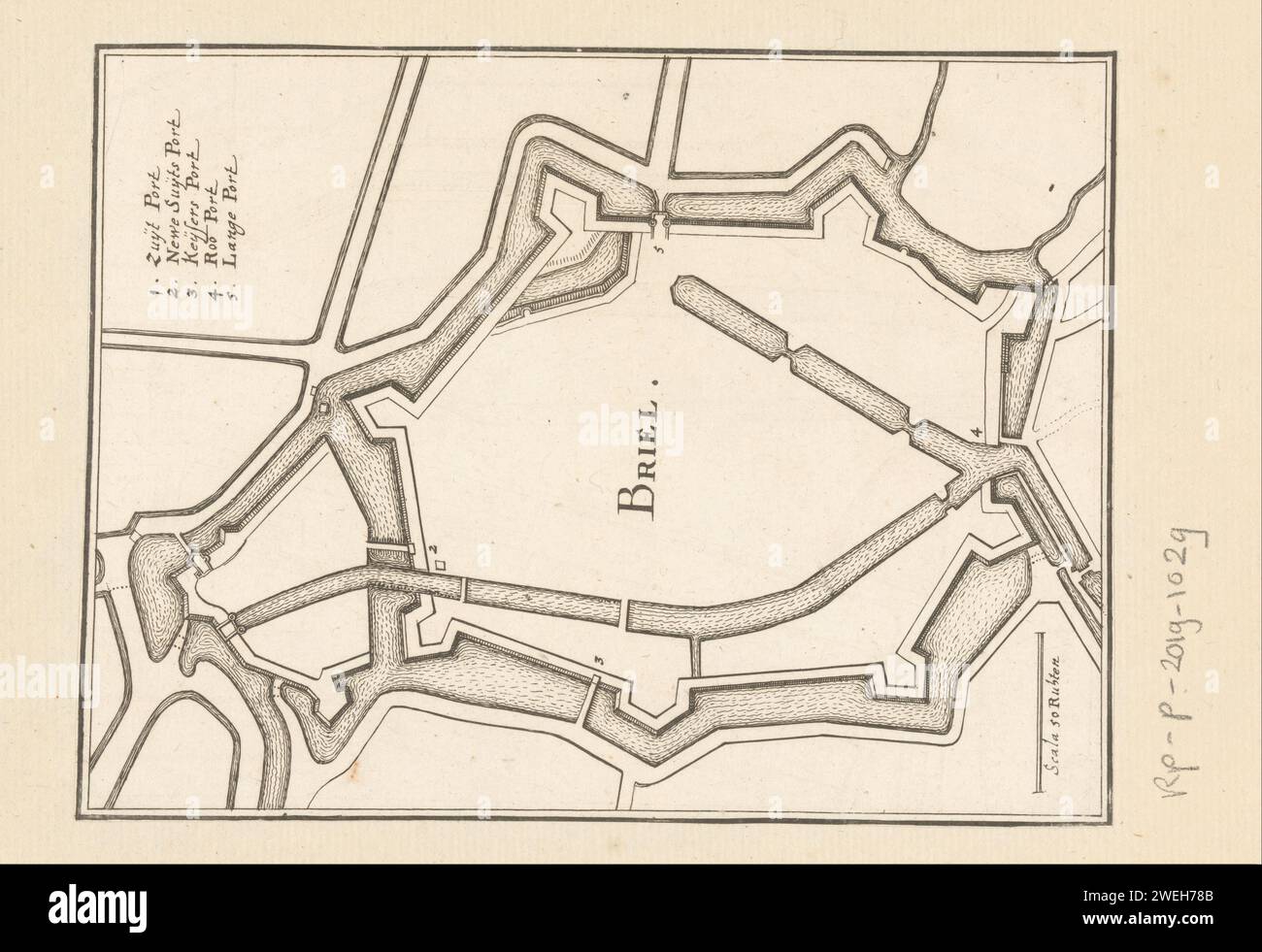Fortress map of Brielle, Caspar Merian, after Johann Merck, 1654 print ...
