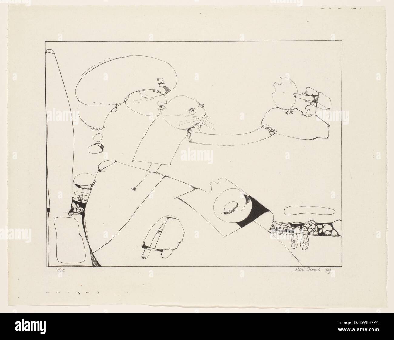 Figure with whiskers, Rein Dool, 1969 print Figure with whiskers, two ...