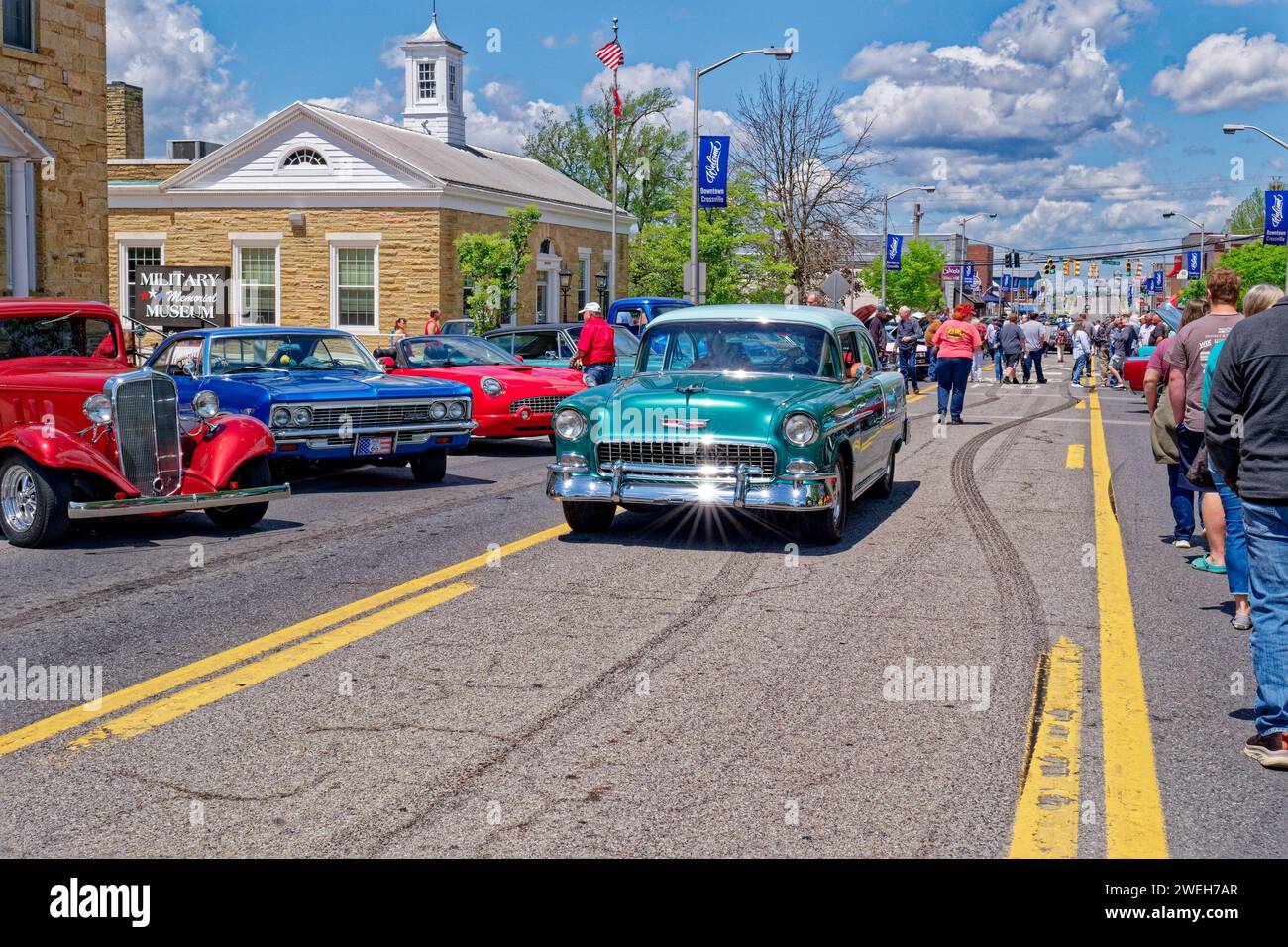 A car show display in the middle of downtown main street in Crossville ...