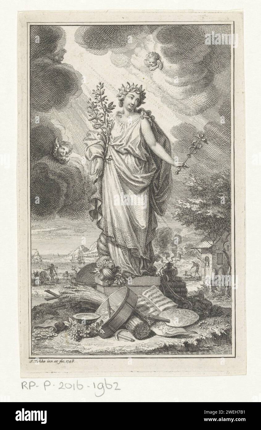 Peace with Caduceus and Olive branch, Simon Fokke, 1748 print On a ...