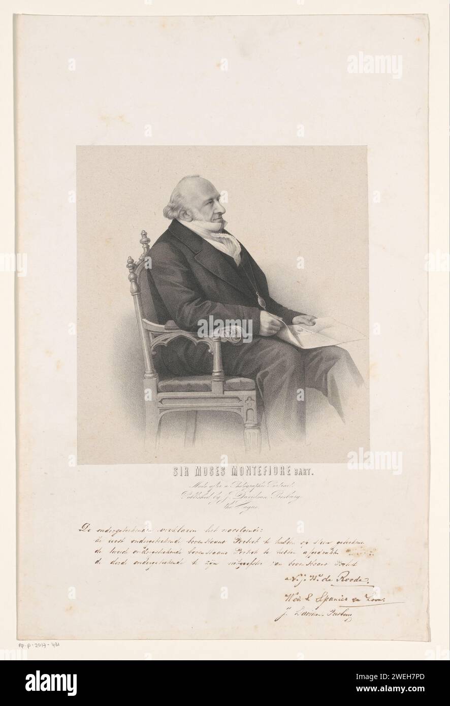Portrait of Moses Montefiore, Nicolaas Johannes Wilhelmus de Roode, 1863 - 1883 print The ...