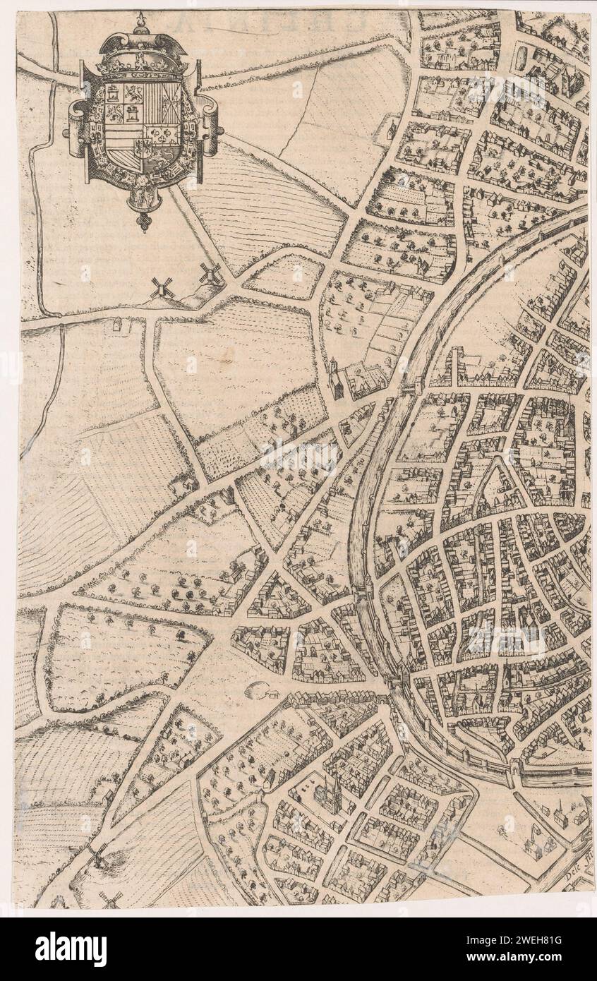 Fragment of a map of Mechelen, Frans Hogenberg, 1616 print paper ...