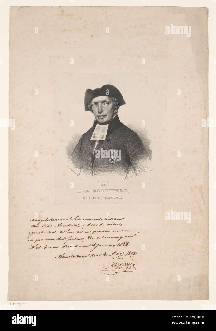 Portrait of H. J. Hertzveld, Michel Mourot, 1842 print The portrayed ...