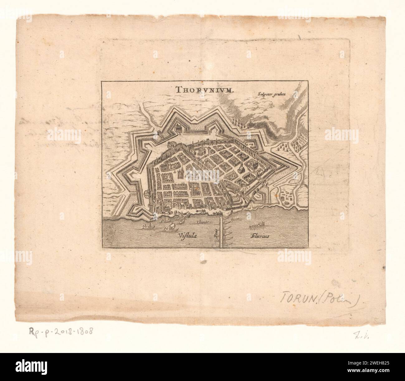 Map of Torún, Anonymous, 1650 - 1749 print paper etching maps of cities Toruń Stock Photo - Alamy