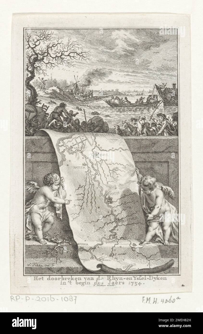 Breakthrough of the Rhine and IJsseldijken, Simon Fokke, 1754 print ...