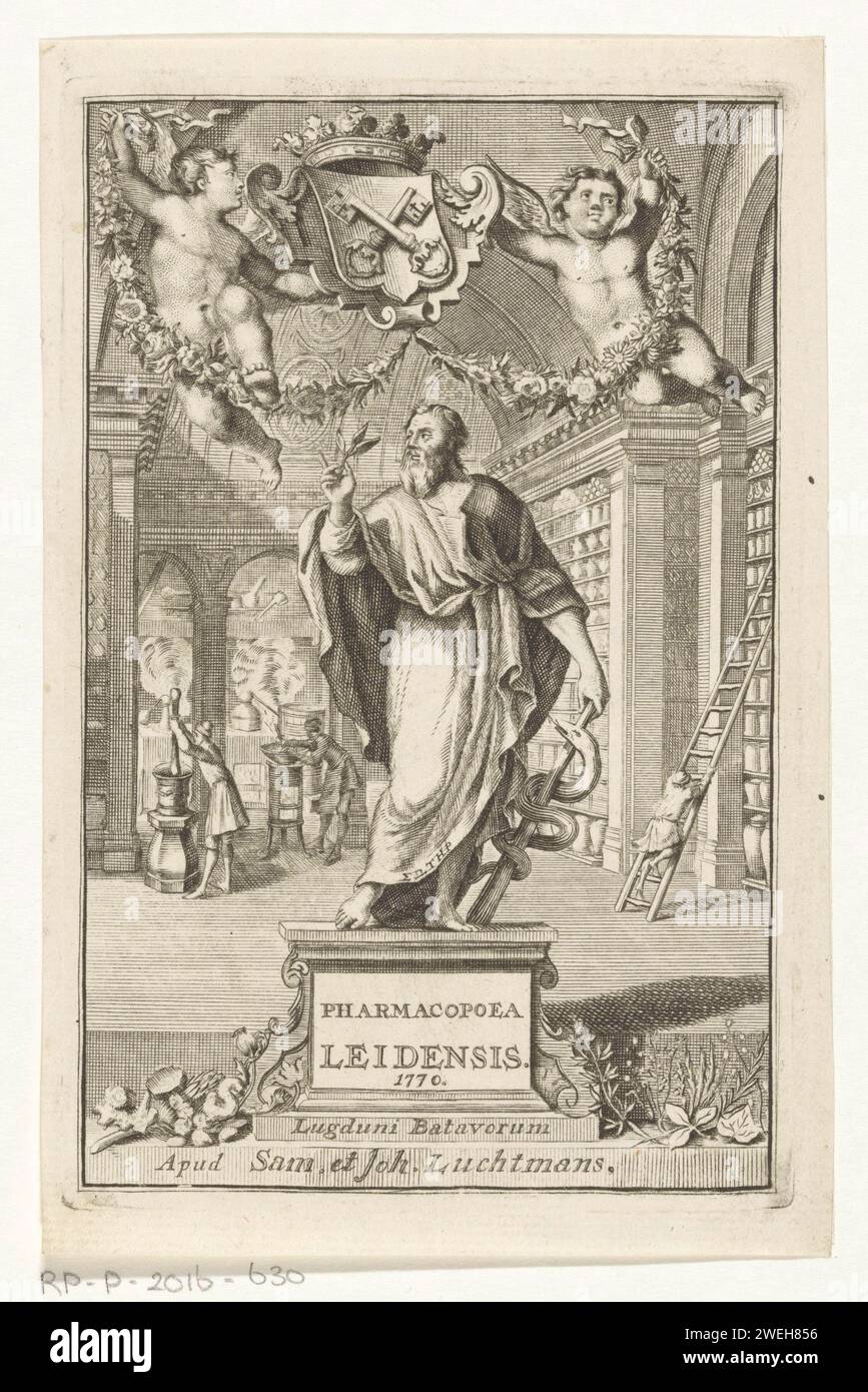 Asclepius, François van Bleyijck, 1770 print Image of Asclepius on a ...