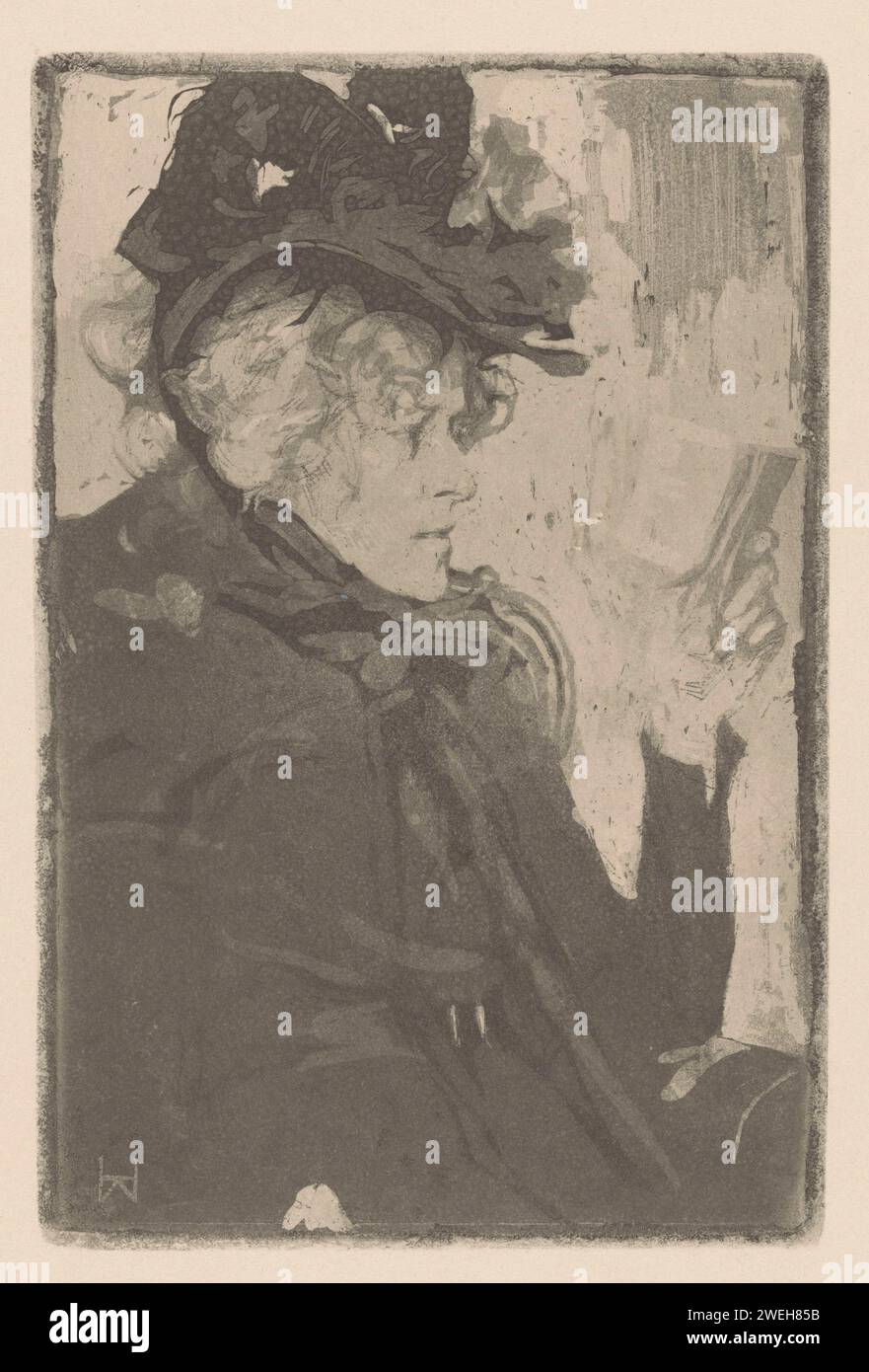 Reading woman, 1902 print paper newspaper, news-sheet Stock Photo - Alamy