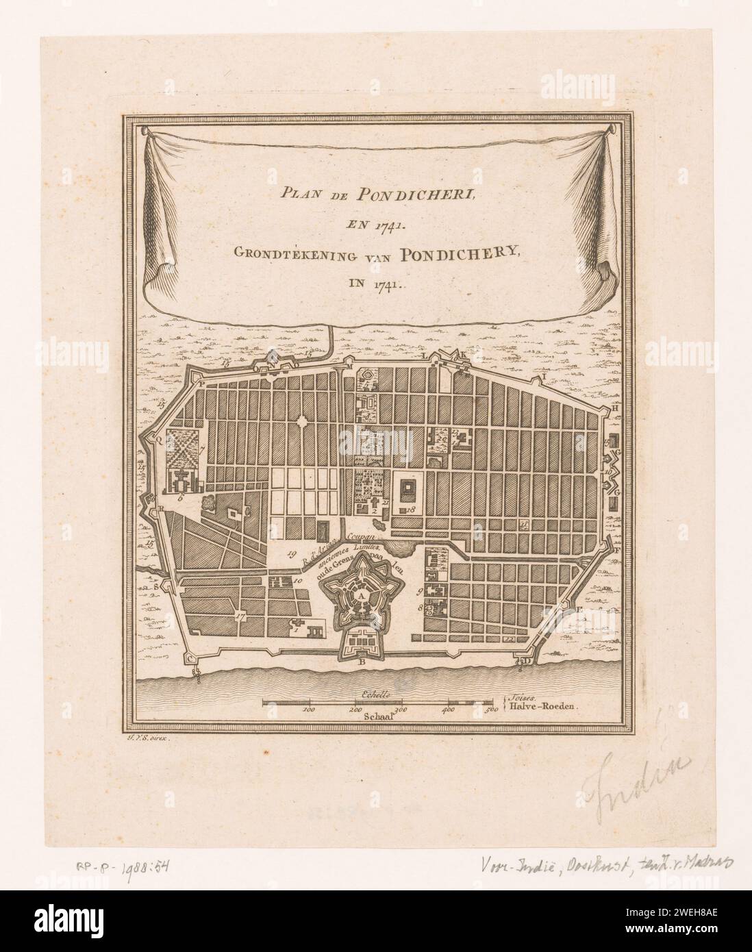 Plattrette Van Puducherry, Jacob Van the Skley, 1767 print A scale ...