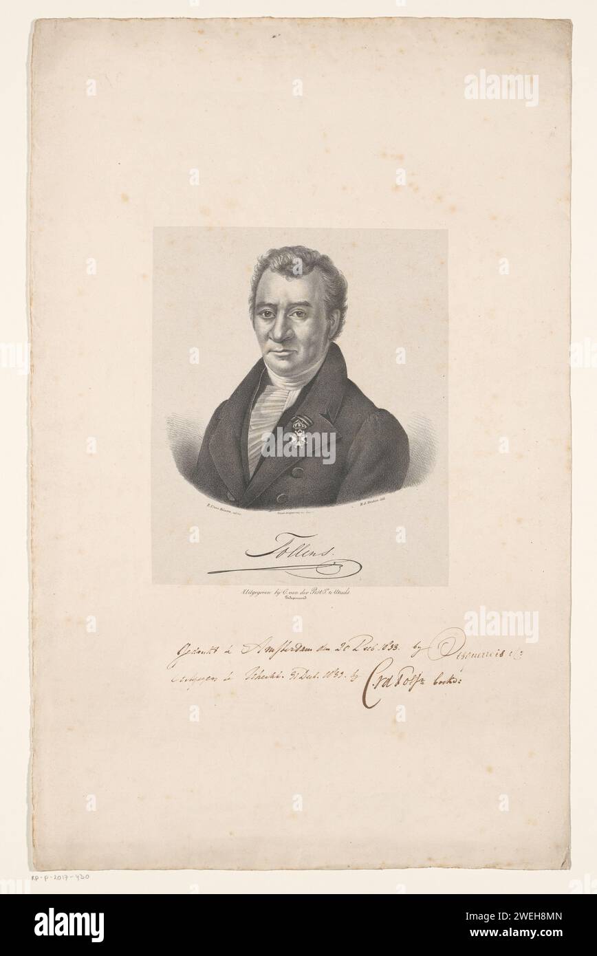 Portrait of Hendrik Tollens, Hendricus Johannes Dieben, after Rijnier ...