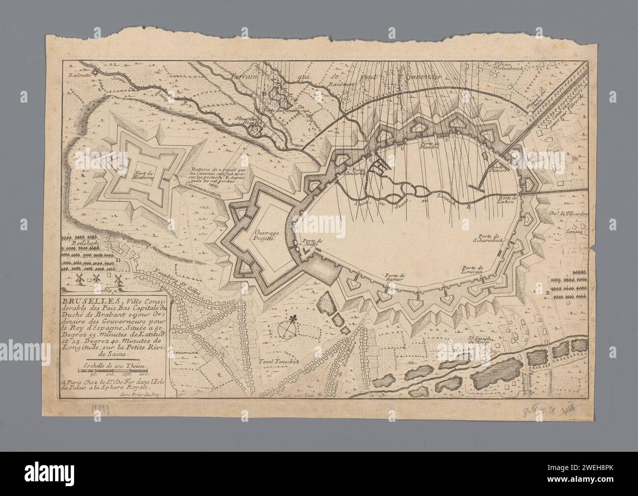Brussels map with Fortifications, H. van Loon, 1690 - 1695 print paper ...