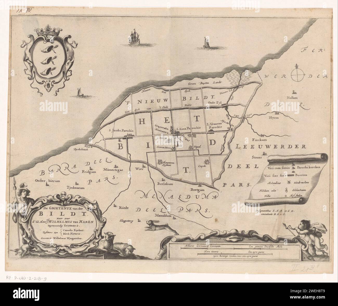 Map of the Grietenij Het Bildt, 1664 print At the top left the weapon ...