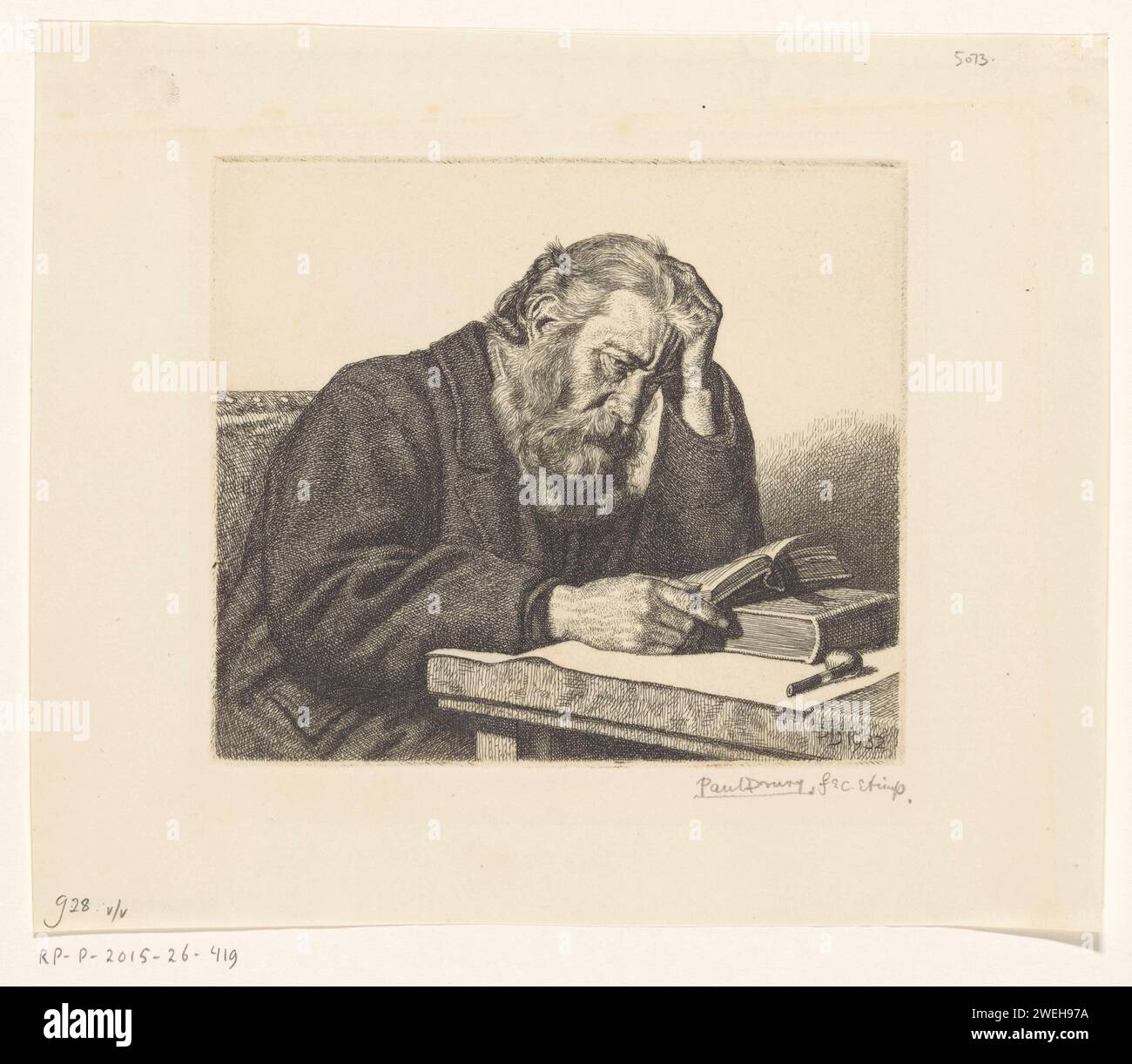 Reading old man, 1932 print Man with beard, sitting behind a table ...