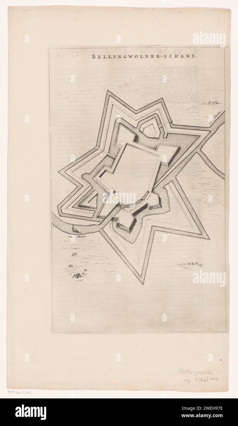 Vesting map of Oudeschans, Anonymous, 1652 print Left half of a print ...